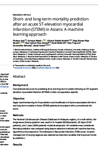 Research Article Short And Long Term Mortality Prediction After An Cute St Elevation Myocardial